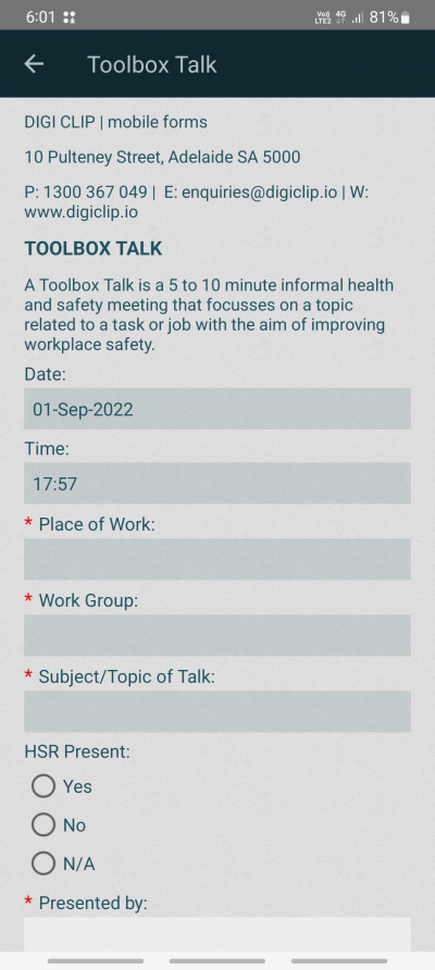 Effective Toolbox Talks – DIGI CLIP mobile forms