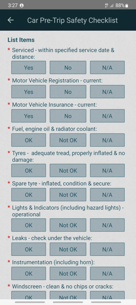 Pre-Trip Car Safety Inspection Checklists – DIGI CLIP mobile forms