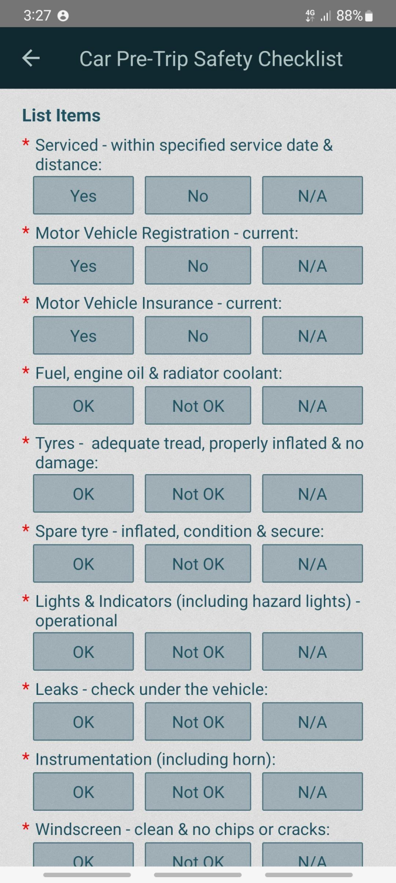 Pre-Trip Car Safety Inspection Checklists – DIGI CLIP mobile forms
